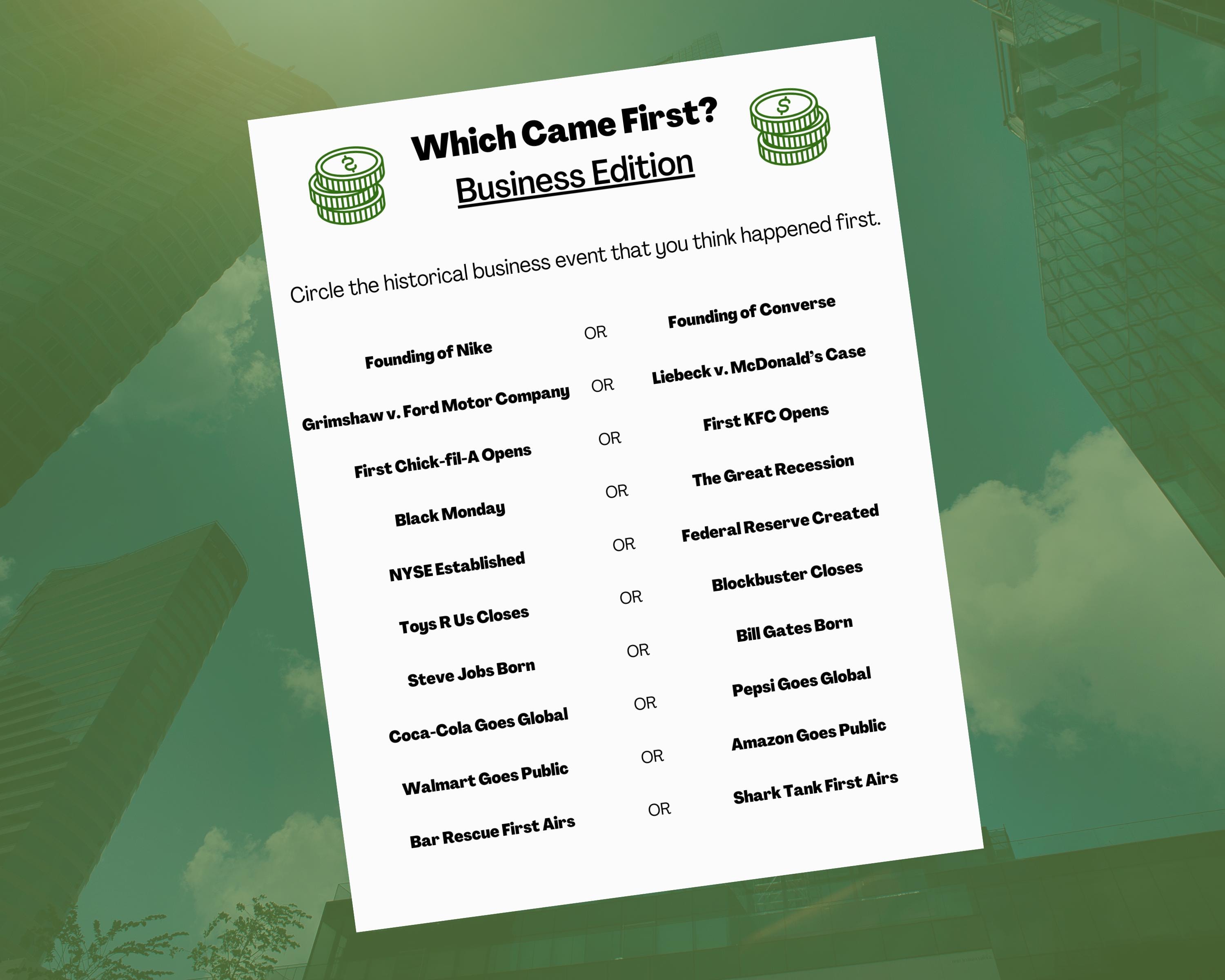 Business Trivia • Which Came First? Business Game • Employee Work Game ...