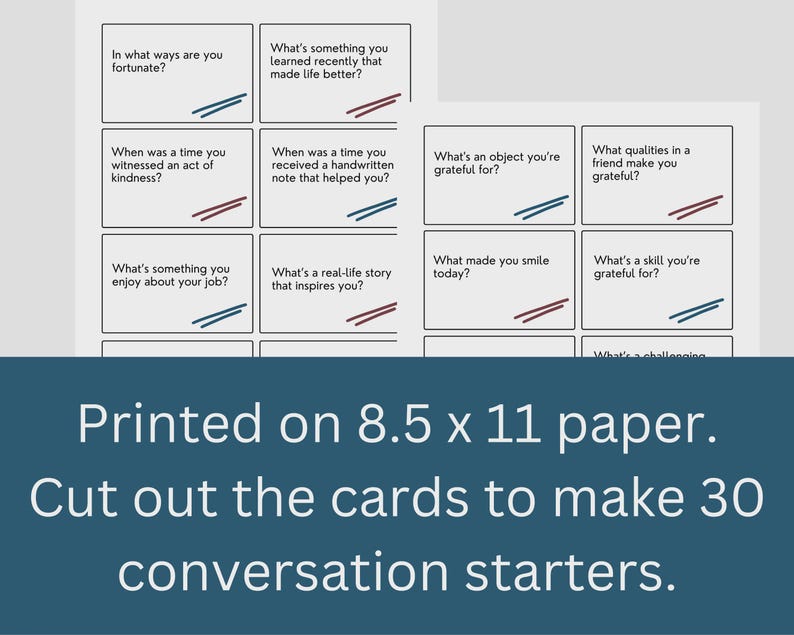 30 Gratitude Conversation Starter Cards • Questions to Spark Gratitude ...
