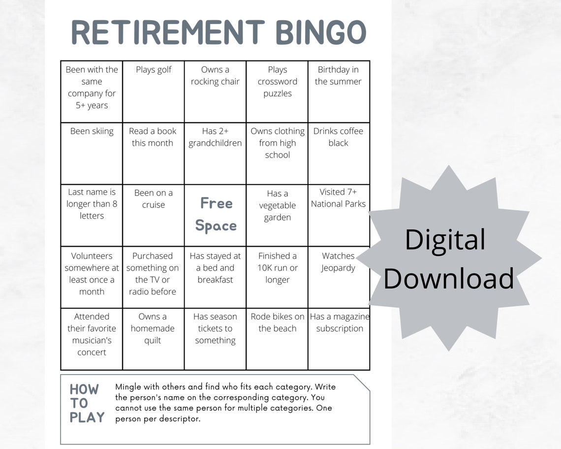 Retirement Bingo • Retirement Celebration Game • Retirement Game for ...