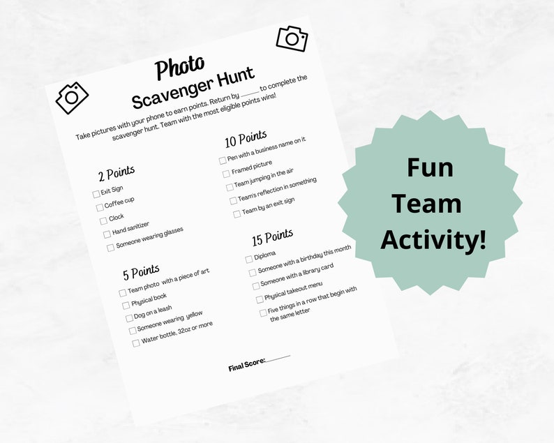 Photo Scavenger Hunt • Get-to-know You Game • Team Bonding Game • Photo ...