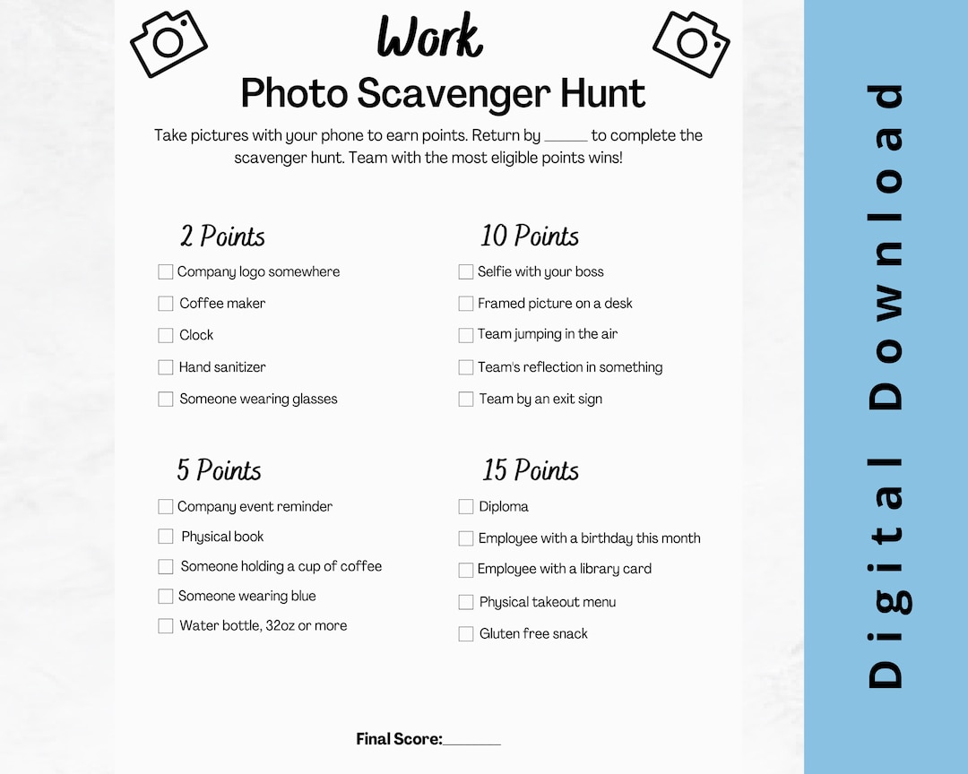 Work Photo Scavenger Hunt • Workplace Get-to-know You Game • Employee ...