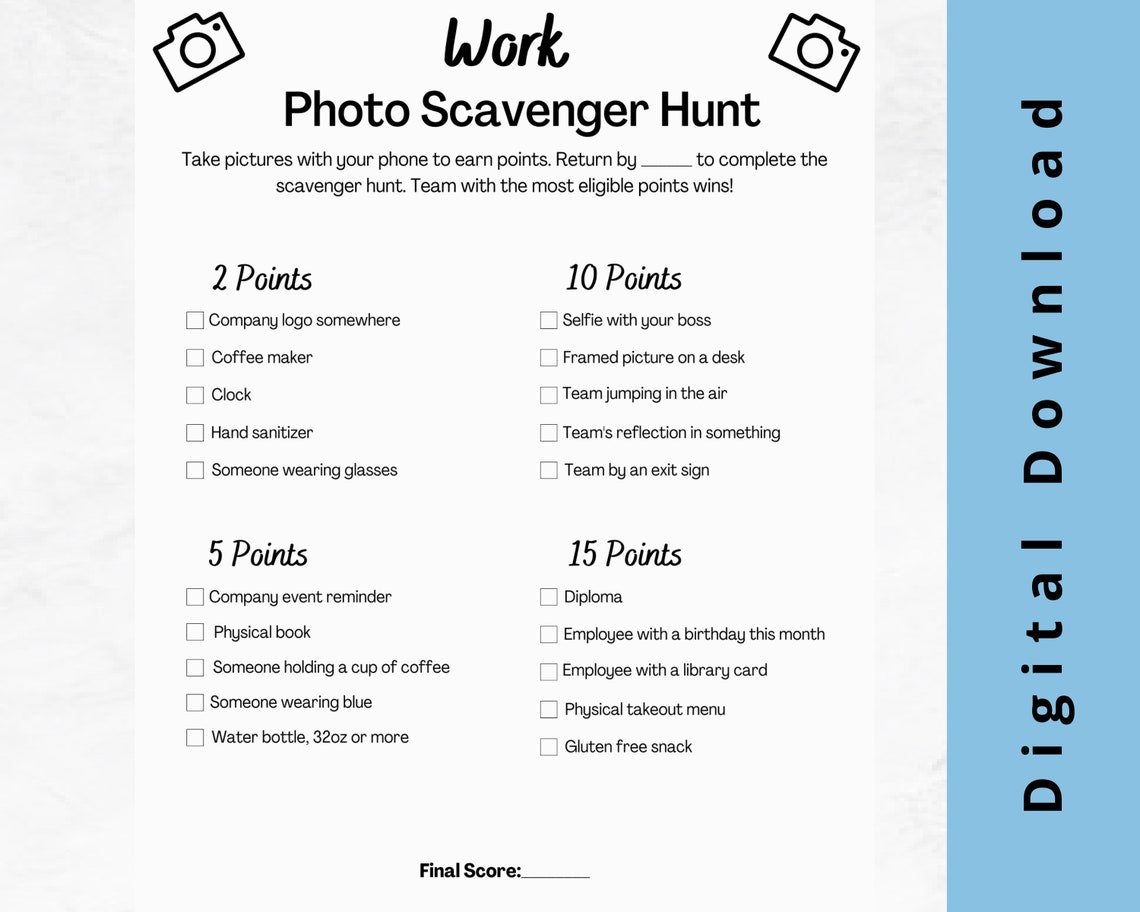 Work Photo Scavenger Hunt • Workplace Get-to-know You Game • Employee ...
