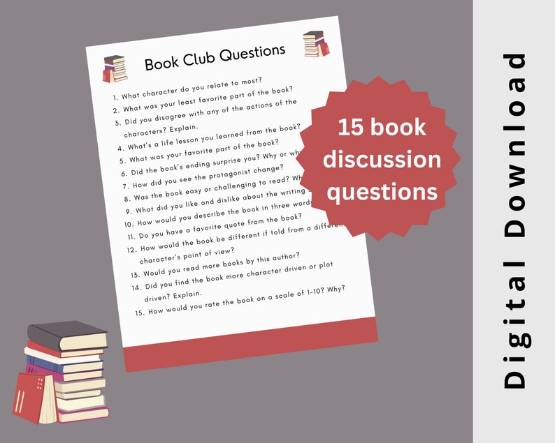 15 Book Discussion Questions • Book Club Party Game • Book Games • Book ...