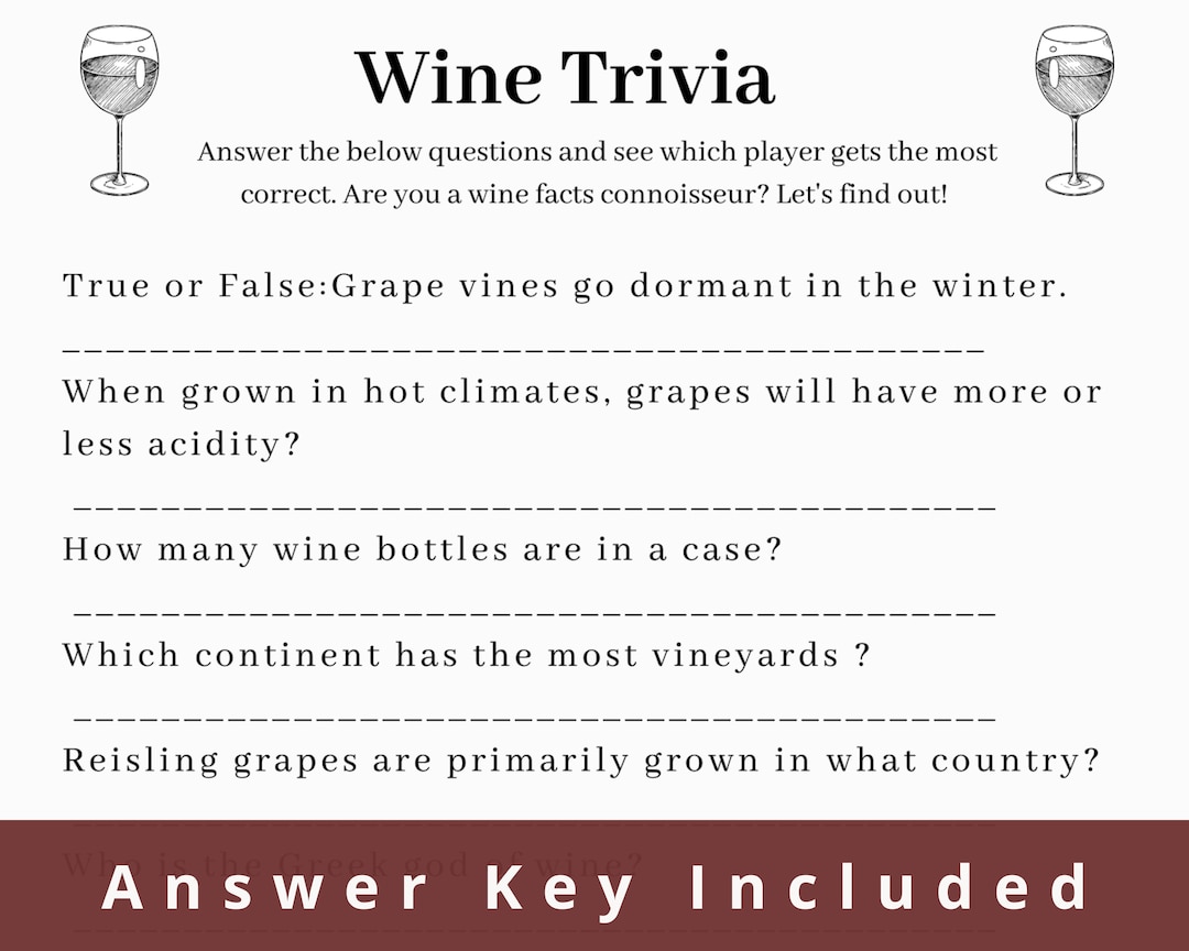 Wine Trivia Game • Vineyard Game • Wine Themed Party Games • Vineyard ...