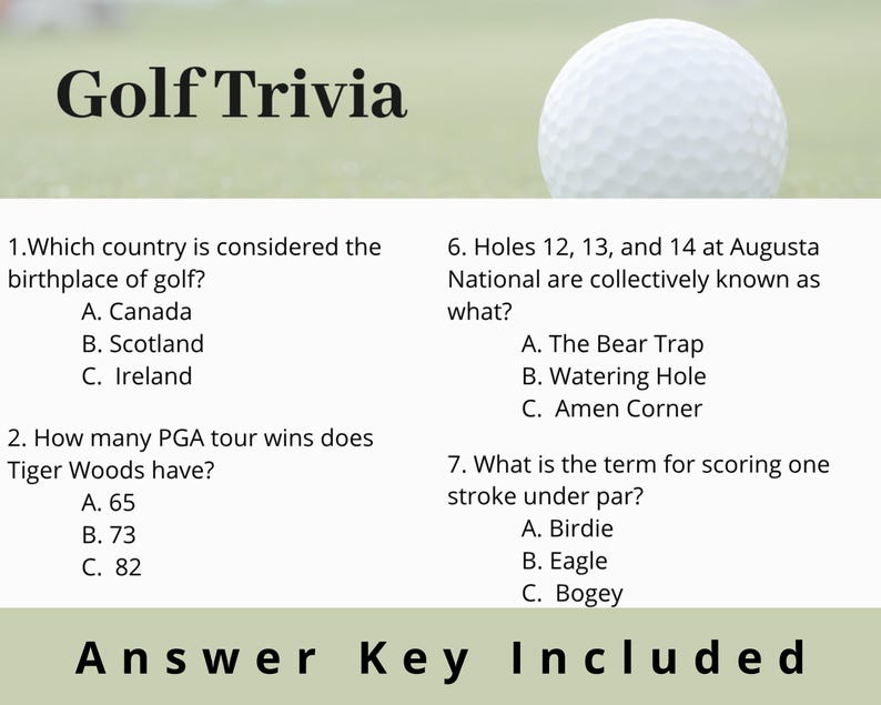 Golf Trivia • Golf Themed Party Games • Work Game • Masters Party• Men ...
