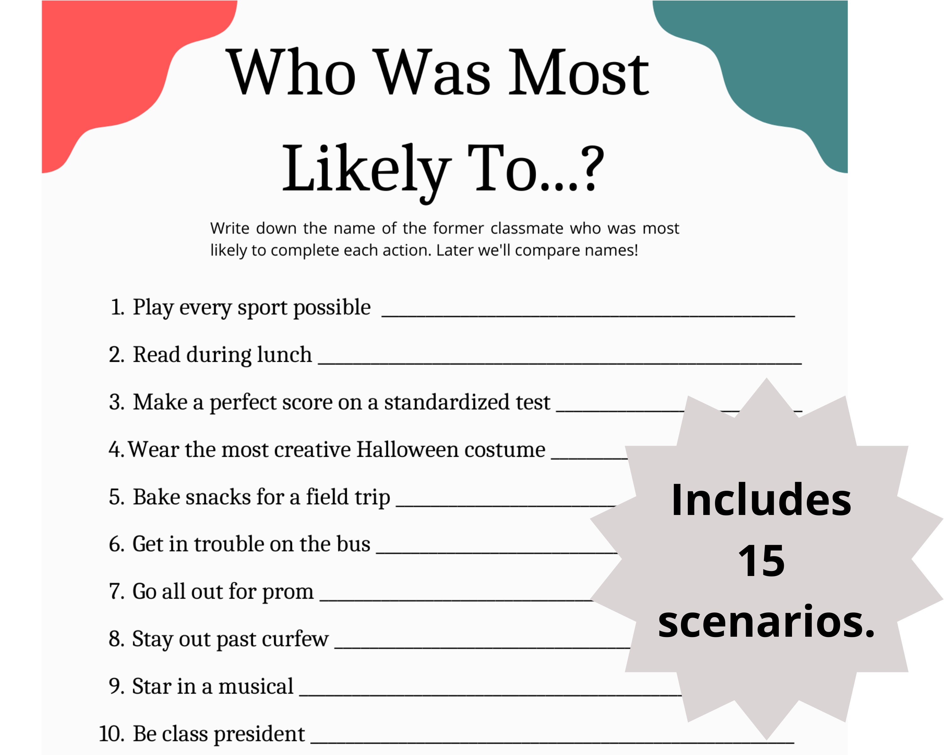 Who Was Most Likely To Game Class Reunion Edition Icebreaker Game