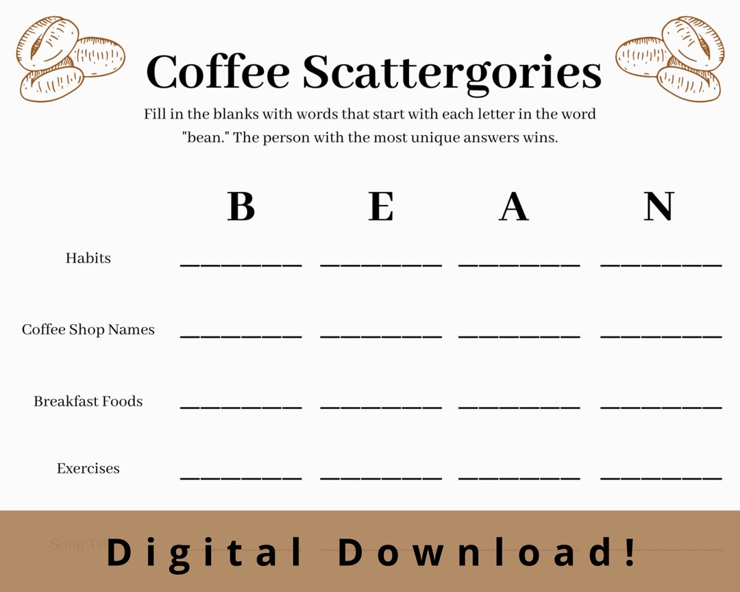 Coffee Scattergories • Coffee Themed Party Games • Work Game • Coffee ...