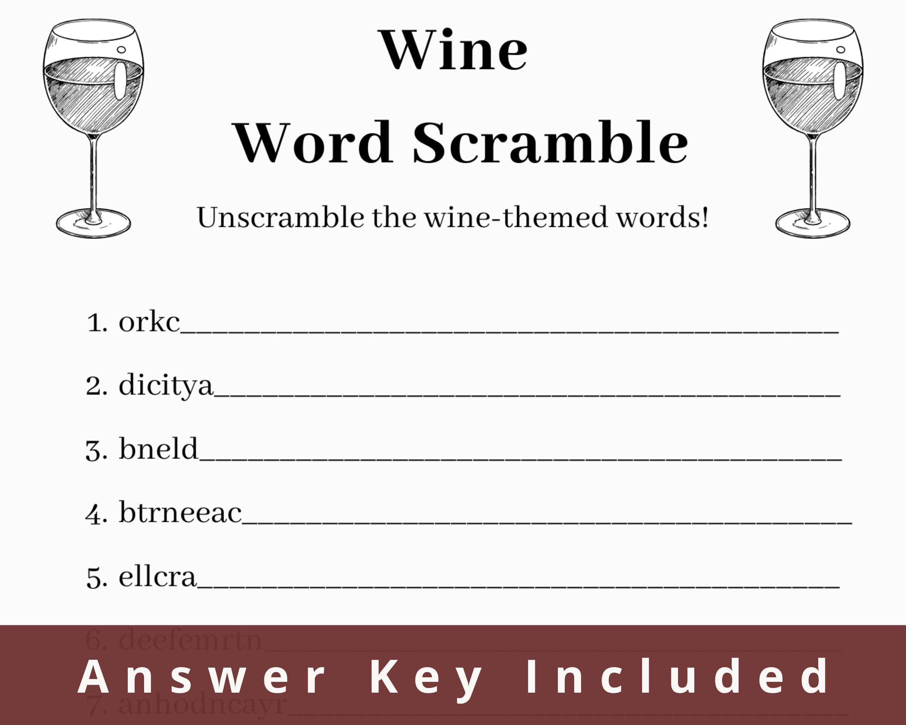 Wine Word Scramble • Vineyard Game • Wine Themed Party Games • Vineyard ...