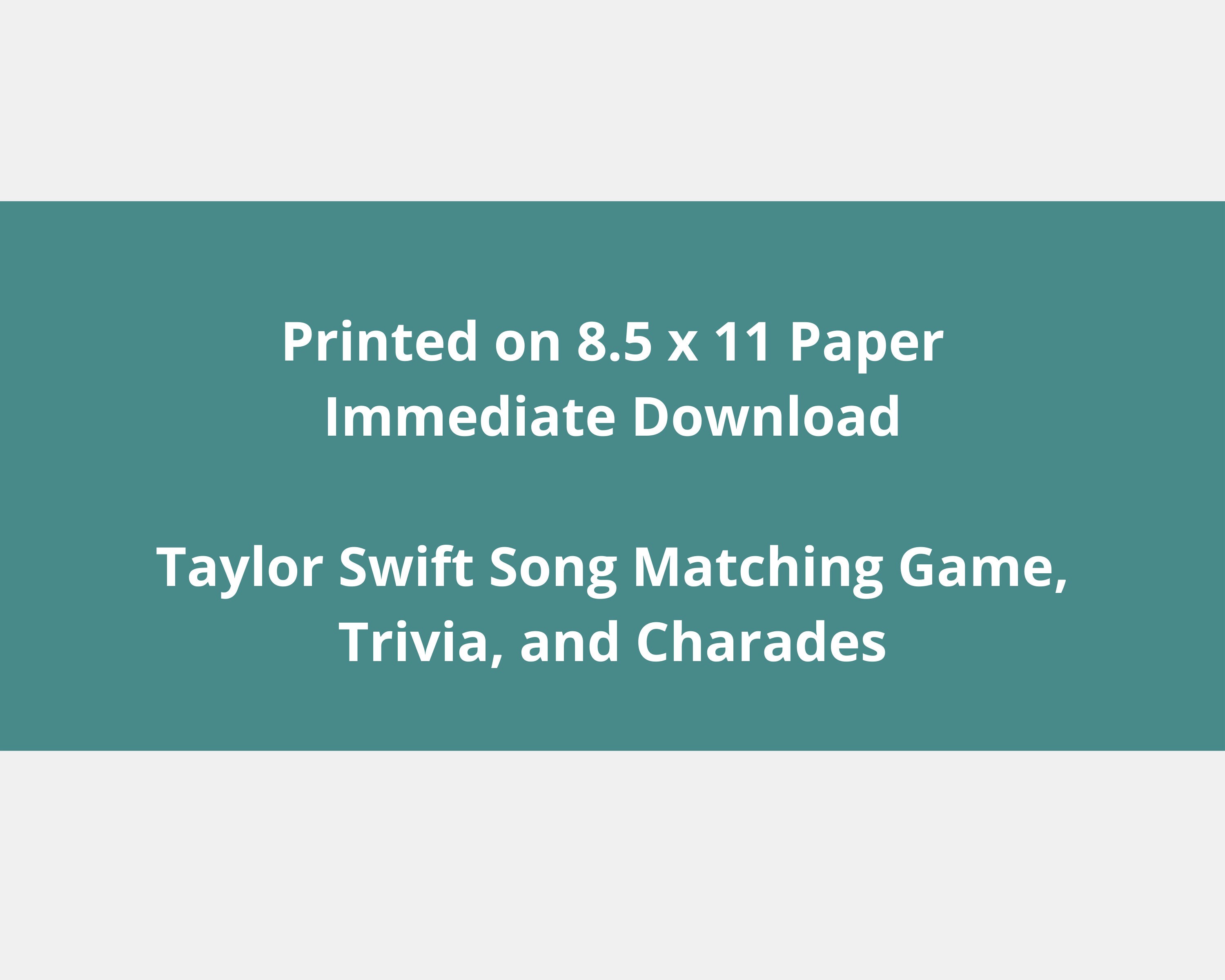Taylor Swift Printable Party Games: Trivia Song Matching - Etsy