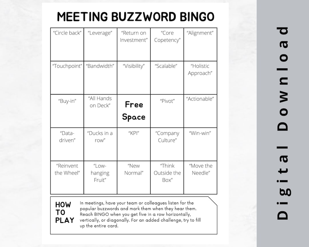 Employee Meeting Buzzword Bingo • Workplace Game • Employee Work Game ...