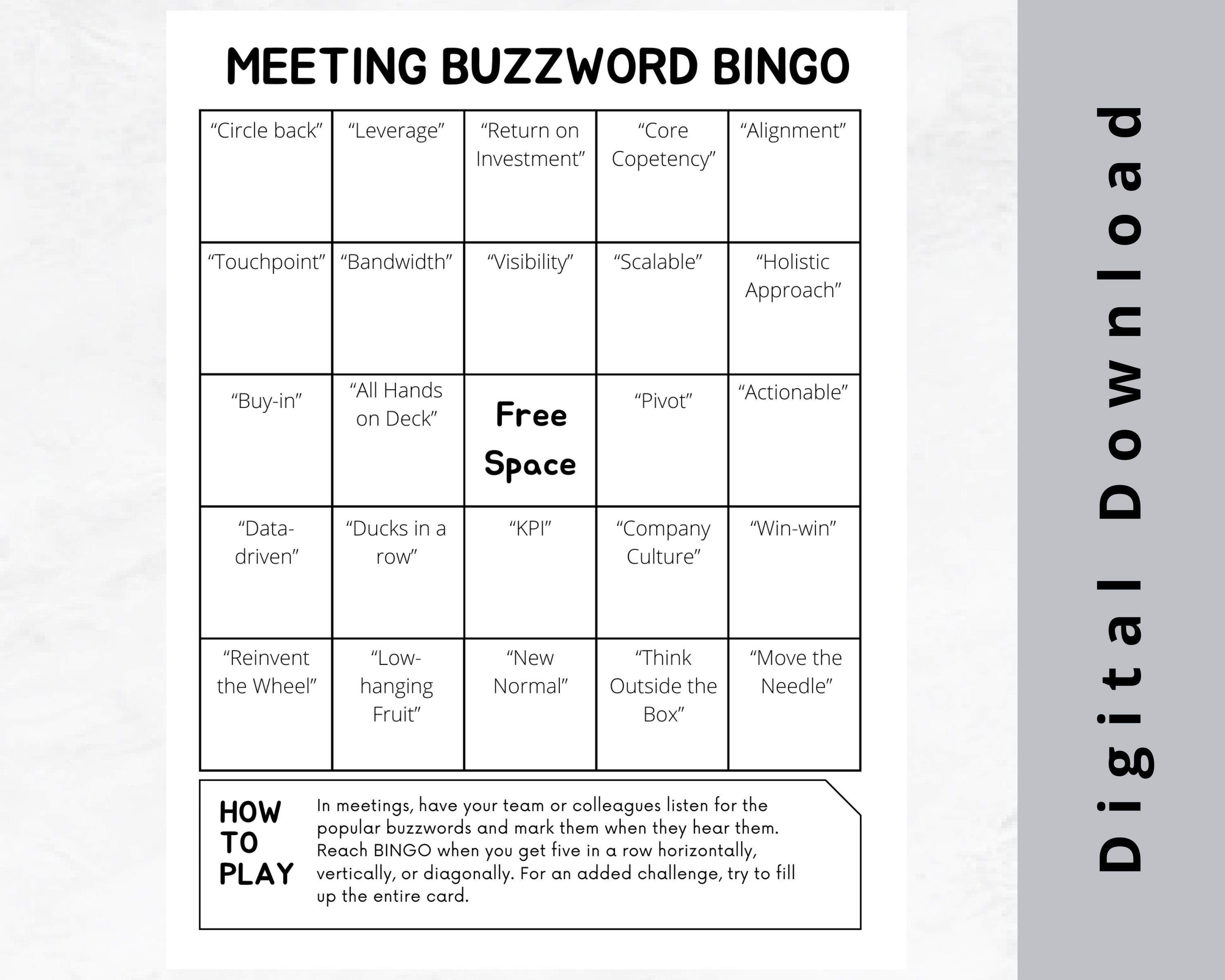 Employee Meeting Buzzword Bingo • Workplace Game • Employee Work Game ...