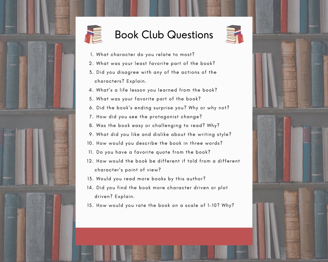 15 Book Discussion Questions • Book Club Party Game • Book Games • Book ...