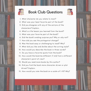 15 Book Discussion Questions • Book Club Party Game • Book Games • Book ...