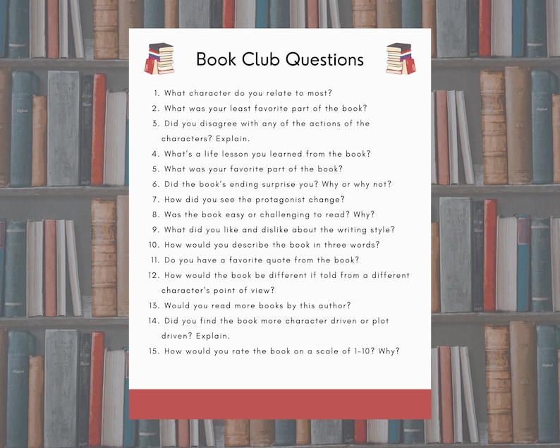 15 Book Discussion Questions • Book Club Party Game • Book Games • Book ...