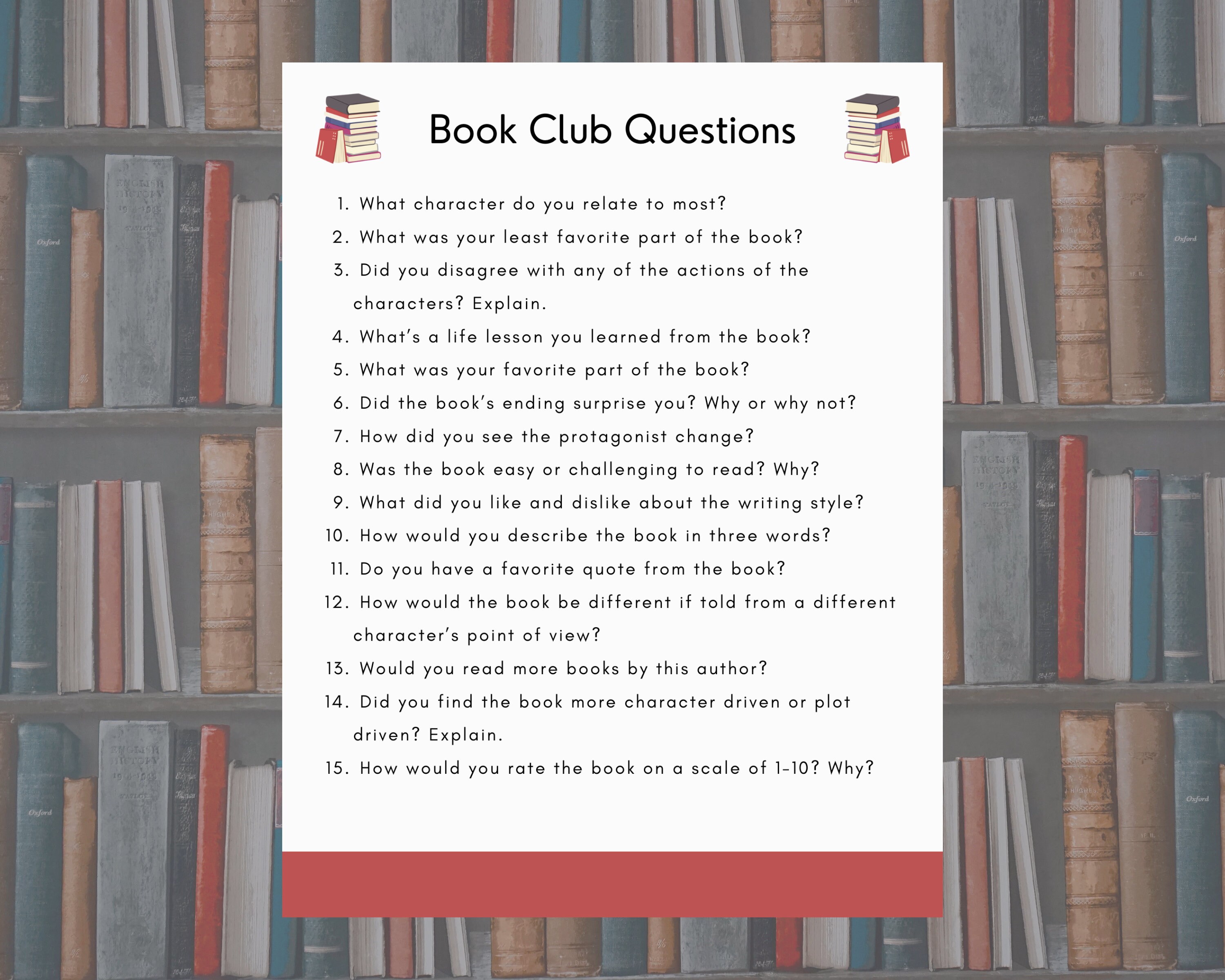 15 Book Discussion Questions • Book Club Party Game • Book Games • Book ...