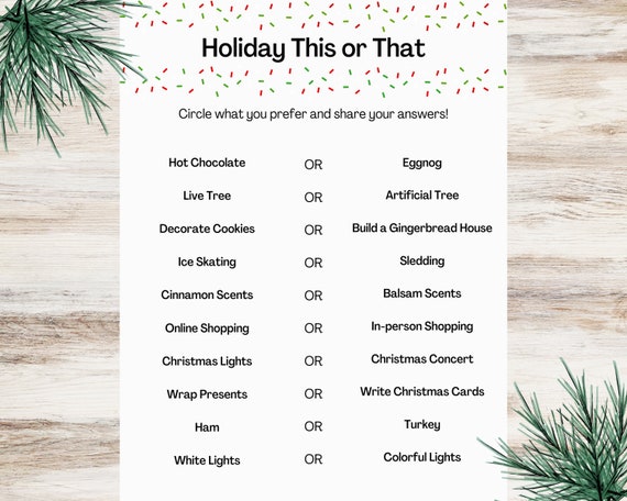 Holiday This or That Downloadable Game Simple Easy Activity - Etsy