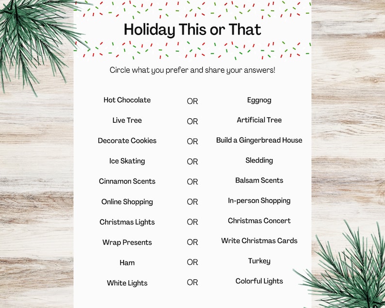 Holiday This or That Downloadable Game • Simple, Easy Activity for ...