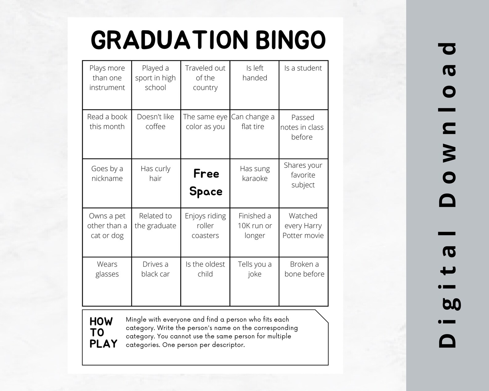 Graduation Party Activities • Graduation Bingo Game • Graduation Game ...