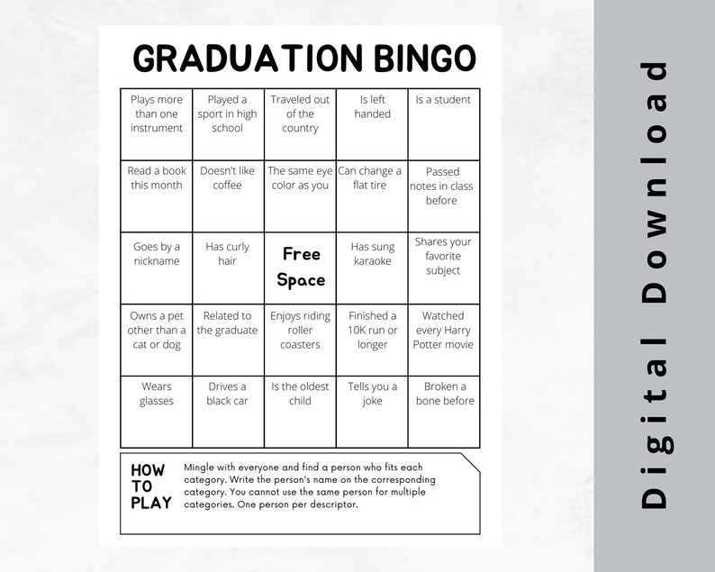 Graduation Party Activities • Graduation Bingo Game • Graduation Game ...