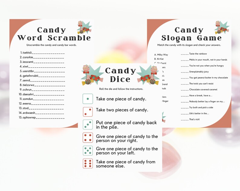 Candy Game Bundle • Candy Slogan Game, Candy Trivia Game, and Candy ...