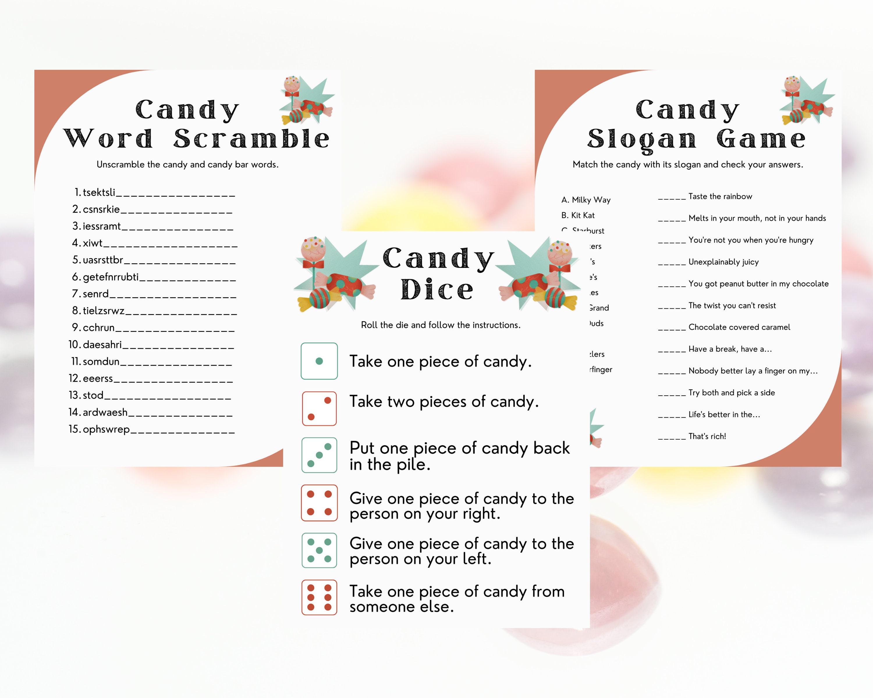 Candy Game Bundle • Candy Slogan Game, Candy Trivia Game, and Candy ...
