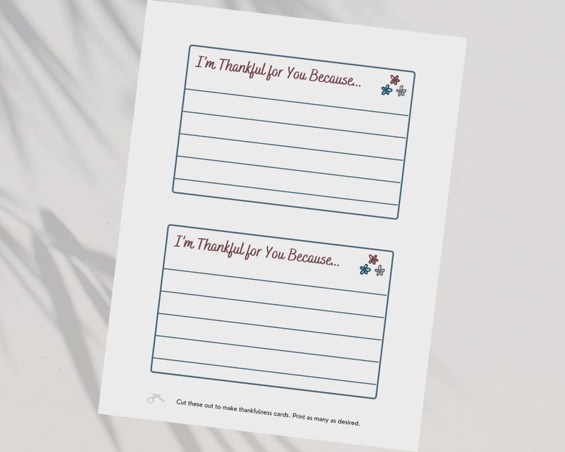 I'm Thankful for You Because Cards • Practice Thankfulness • Printable ...