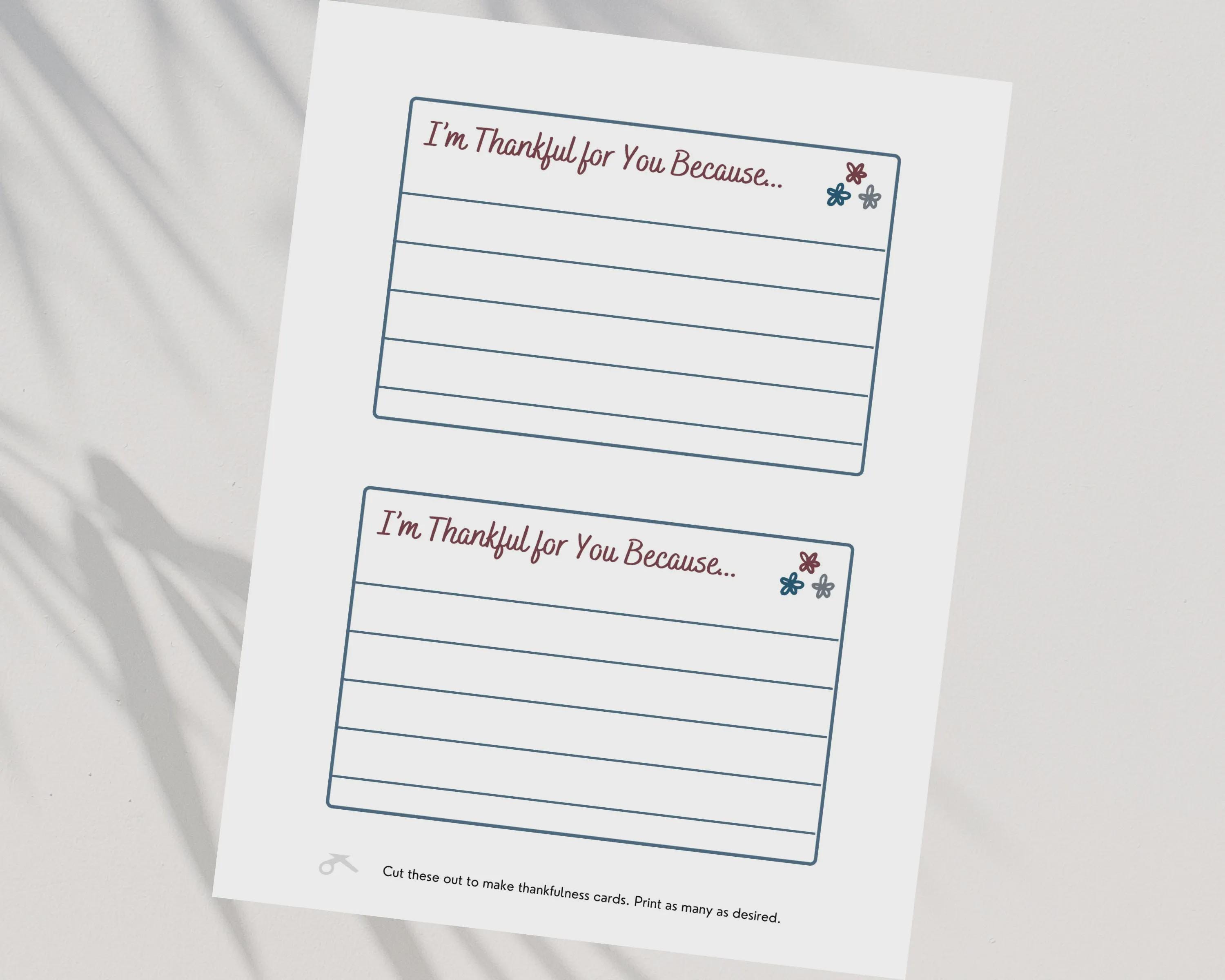 I'm Thankful for You Because Cards • Practice Thankfulness • Printable ...