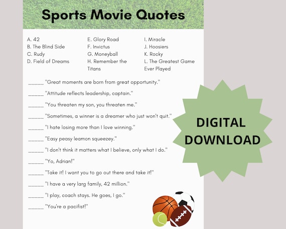 Sports Movie Quotes Matching Game Digital Download Printable - Etsy