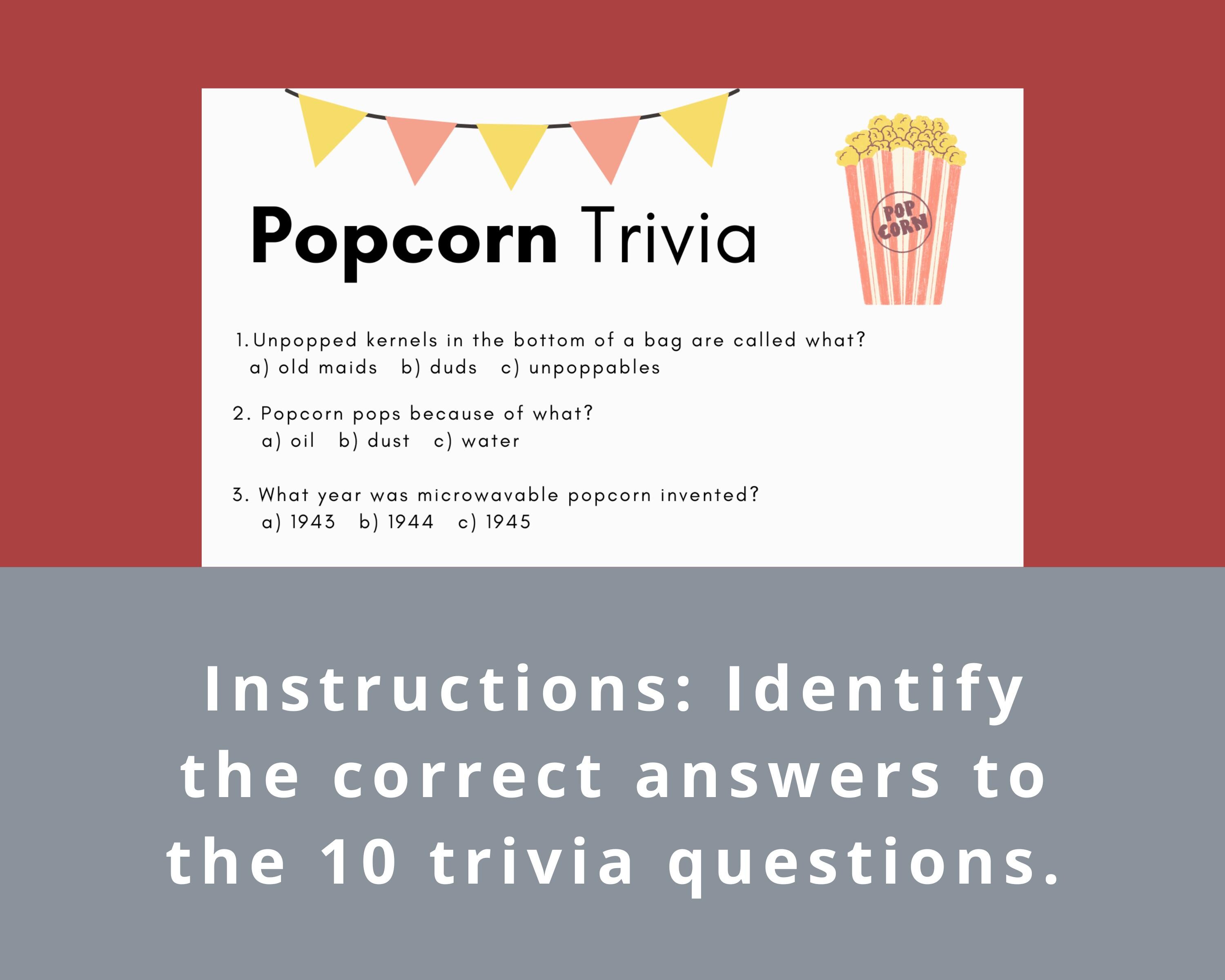 Popcorn Trivia Game • Popcorn Party Game • Popular Food Trivia • Movie ...