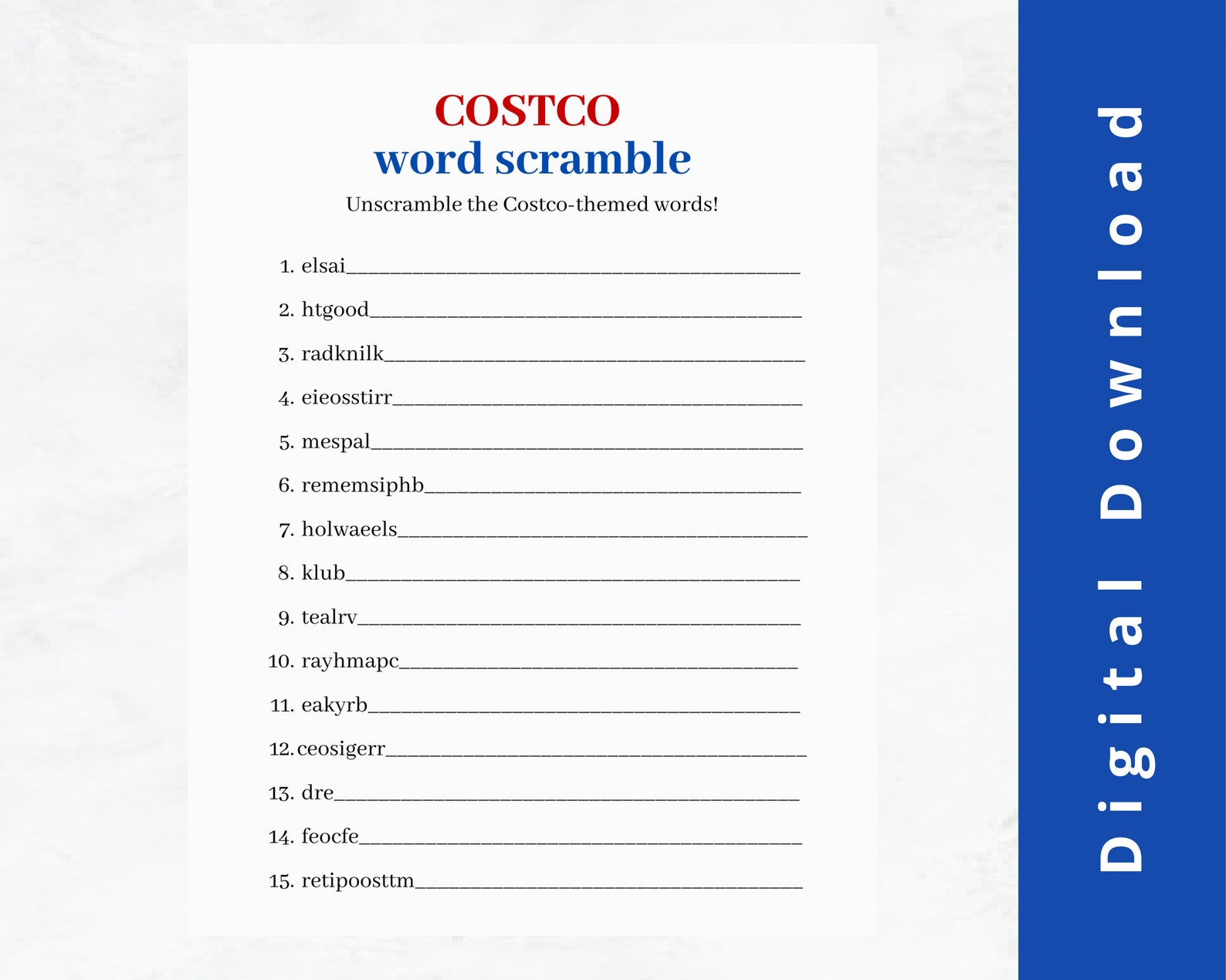 Costco Word Scramble | Costco Birthday Party Game - Etsy
