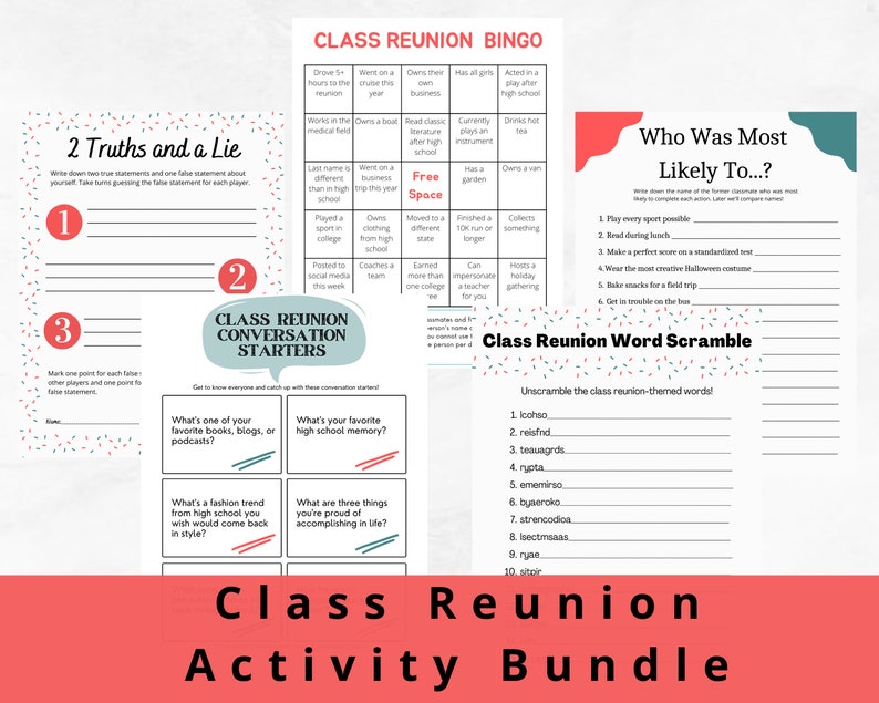 Class Reunion Activity Bundle • Class Reunion Icebreakers • Printable ...