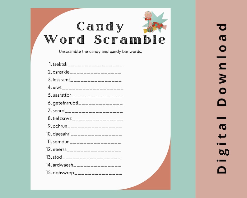 Candy Word Scramble • Birthday Party Game • Icebreaker Game • Digital ...