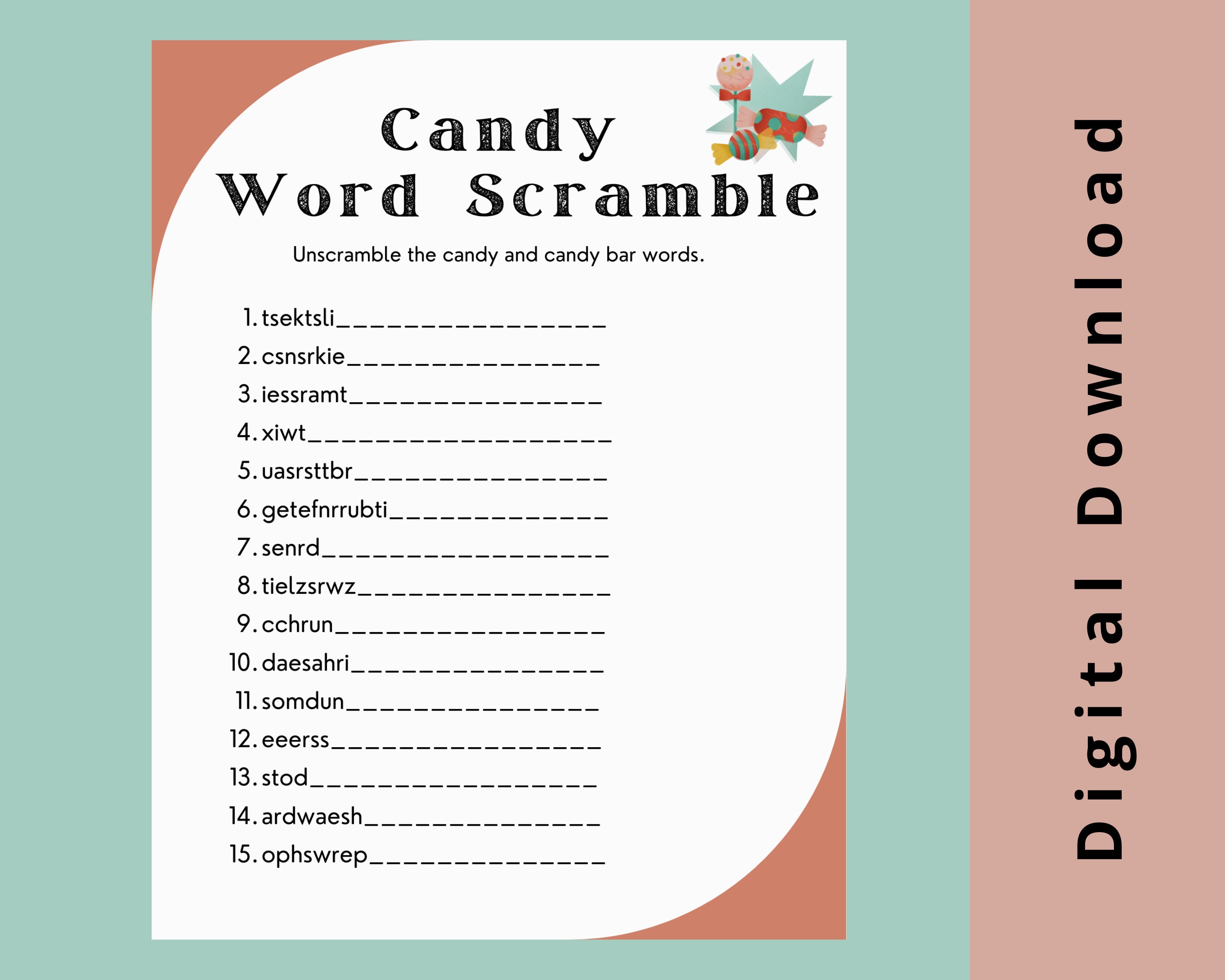 Candy Word Scramble • Birthday Party Game • Icebreaker Game • Digital ...