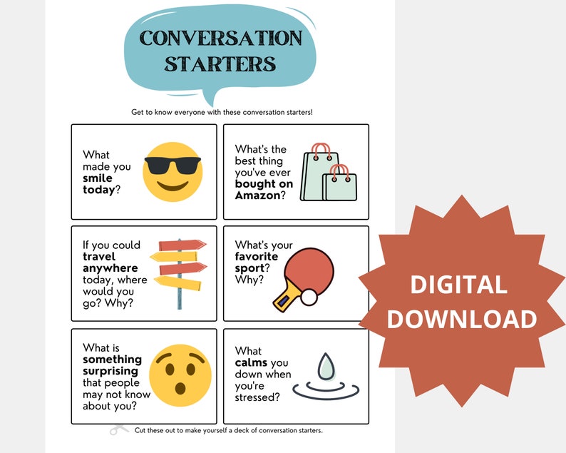 Digital Downlaod Conversation Starters, Table Topics, Icebreaker Game ...