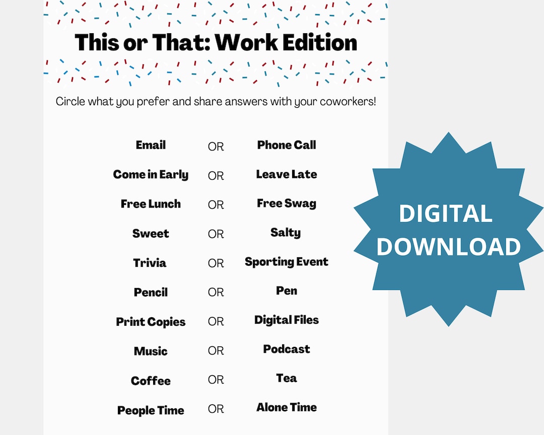 This or That Work Edition • Simple, Easy Work Activity for Team Bonding ...