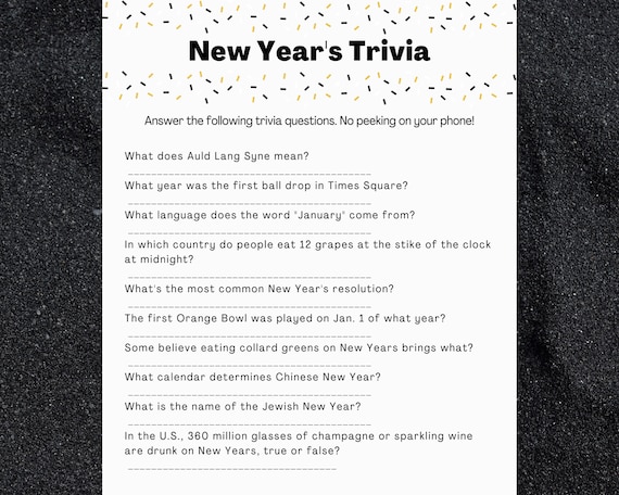 New Year's Trivia New Year's Eve Party Game - Etsy