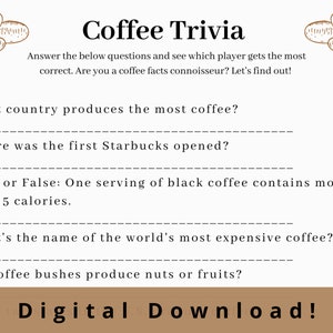 Coffee Trivia • Coffee Themed Party Games • Work Game • Coffee Shop ...