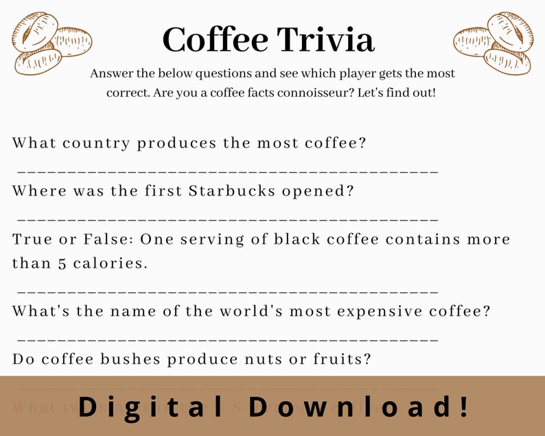 Coffee Trivia • Coffee Themed Party Games • Work Game • Coffee Shop ...