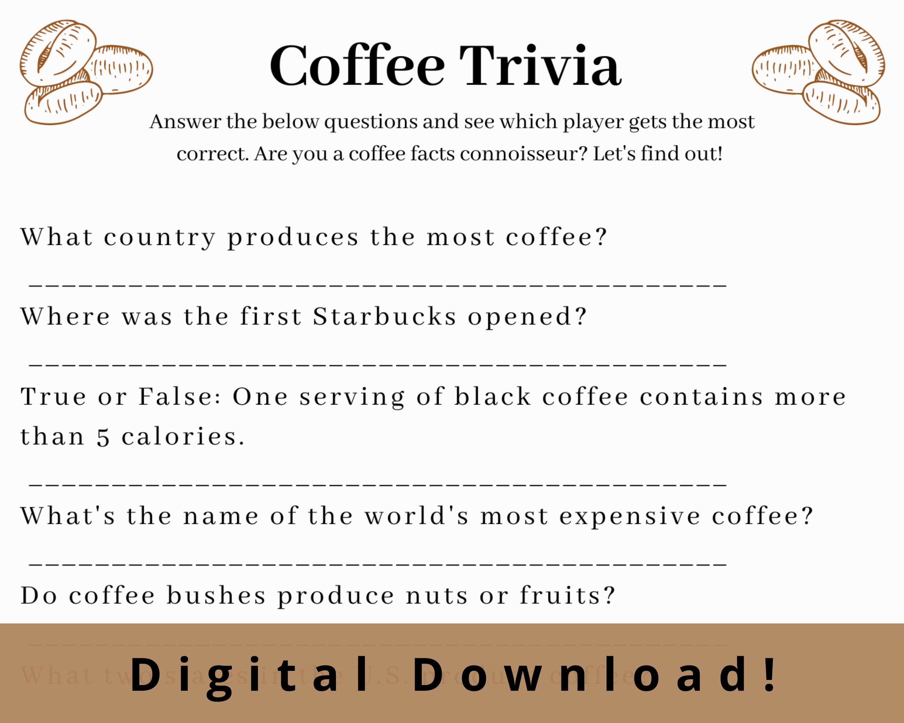 Coffee Trivia • Coffee Themed Party Games • Work Game • Coffee Shop ...