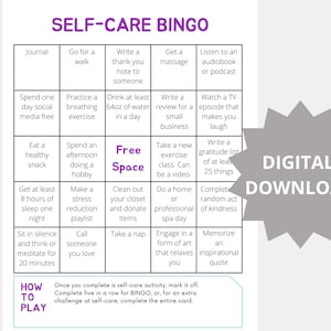 Self-care Bingo Game, Digital Download Printable • Mental Health ...