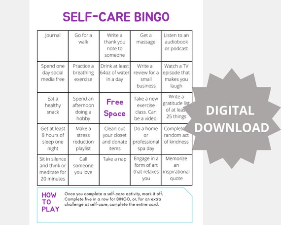 Self-care Bingo Game Digital Download Printable Mental - Etsy