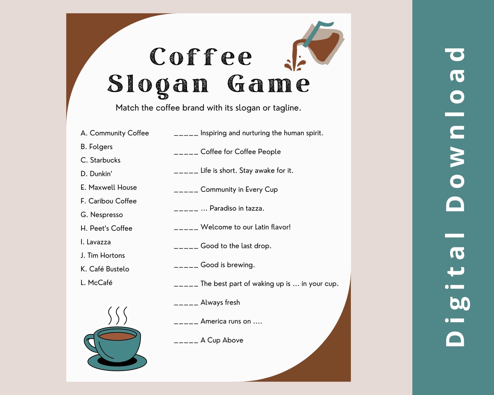 Coffee Trivia Game • Coffee Slogan Game • Popular Coffee Trivia ...