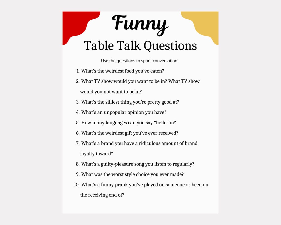 Funny Table Talk Game • Conversation Starters • Get-to-know You Game ...