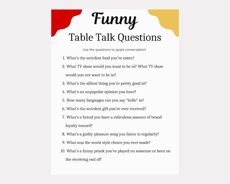 Funny Table Talk Game • Conversation Starters • Get-to-know You Game ...