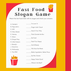 Fast Food Trivia Game • Fast Food Slogan Game • Popular Food Trivia ...