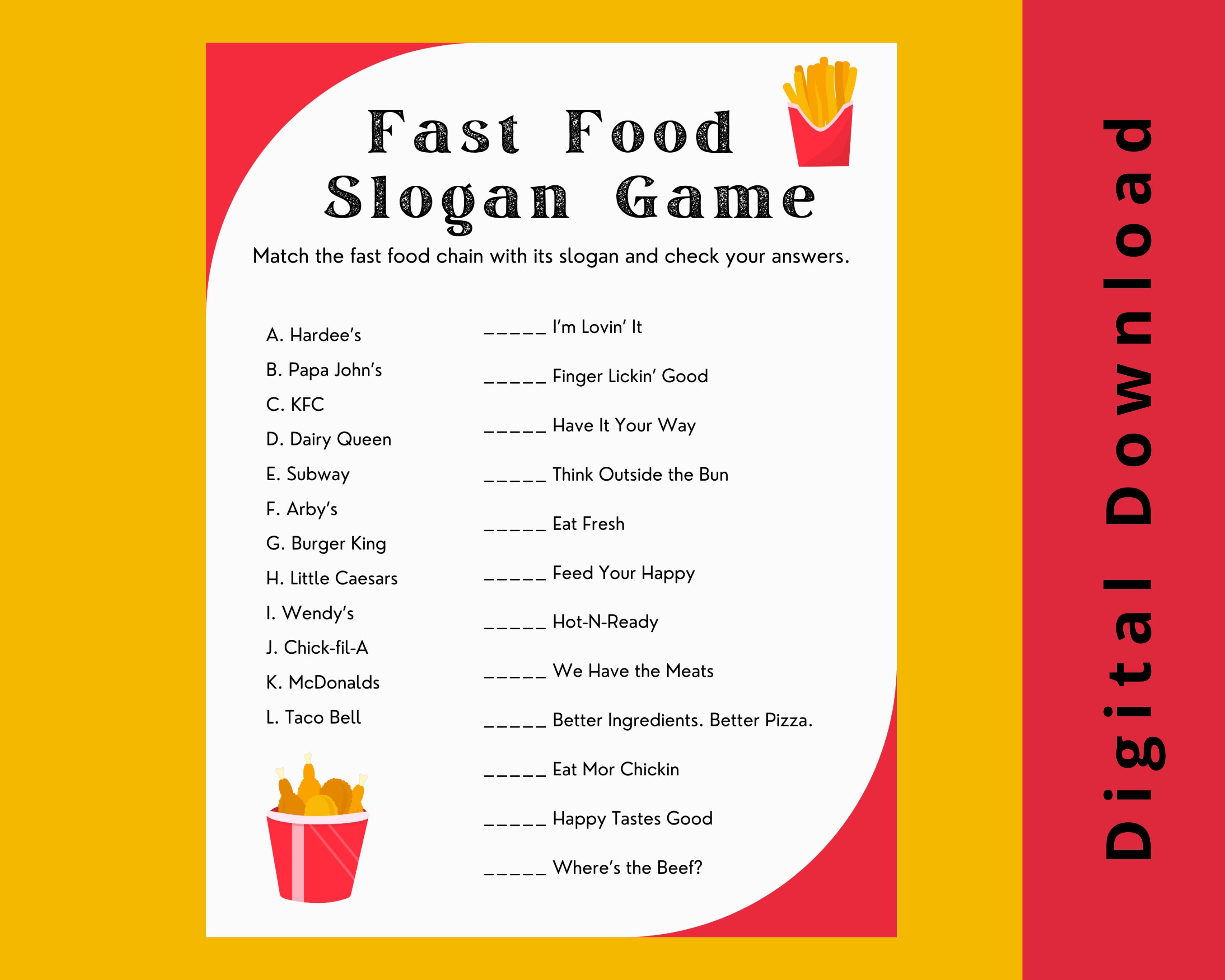 Fast Food Trivia Game • Fast Food Slogan Game • Popular Food Trivia ...