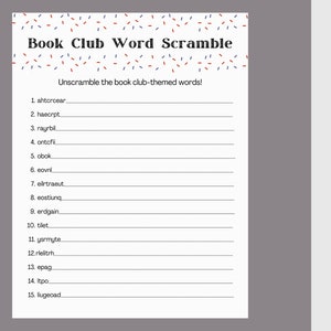 Book Club Word Scramble • Book Club Party Game • Book Games • Book ...