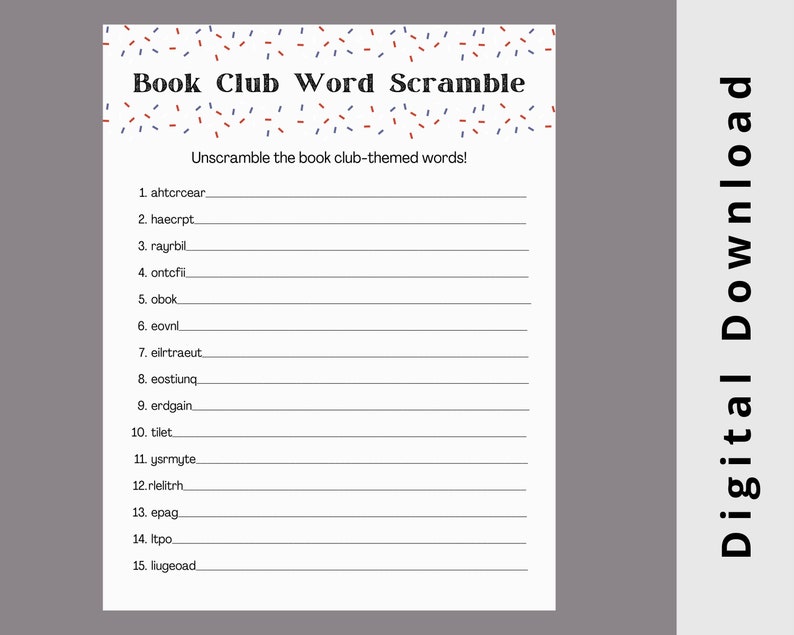 Book Club Word Scramble • Book Club Party Game • Book Games • Book ...