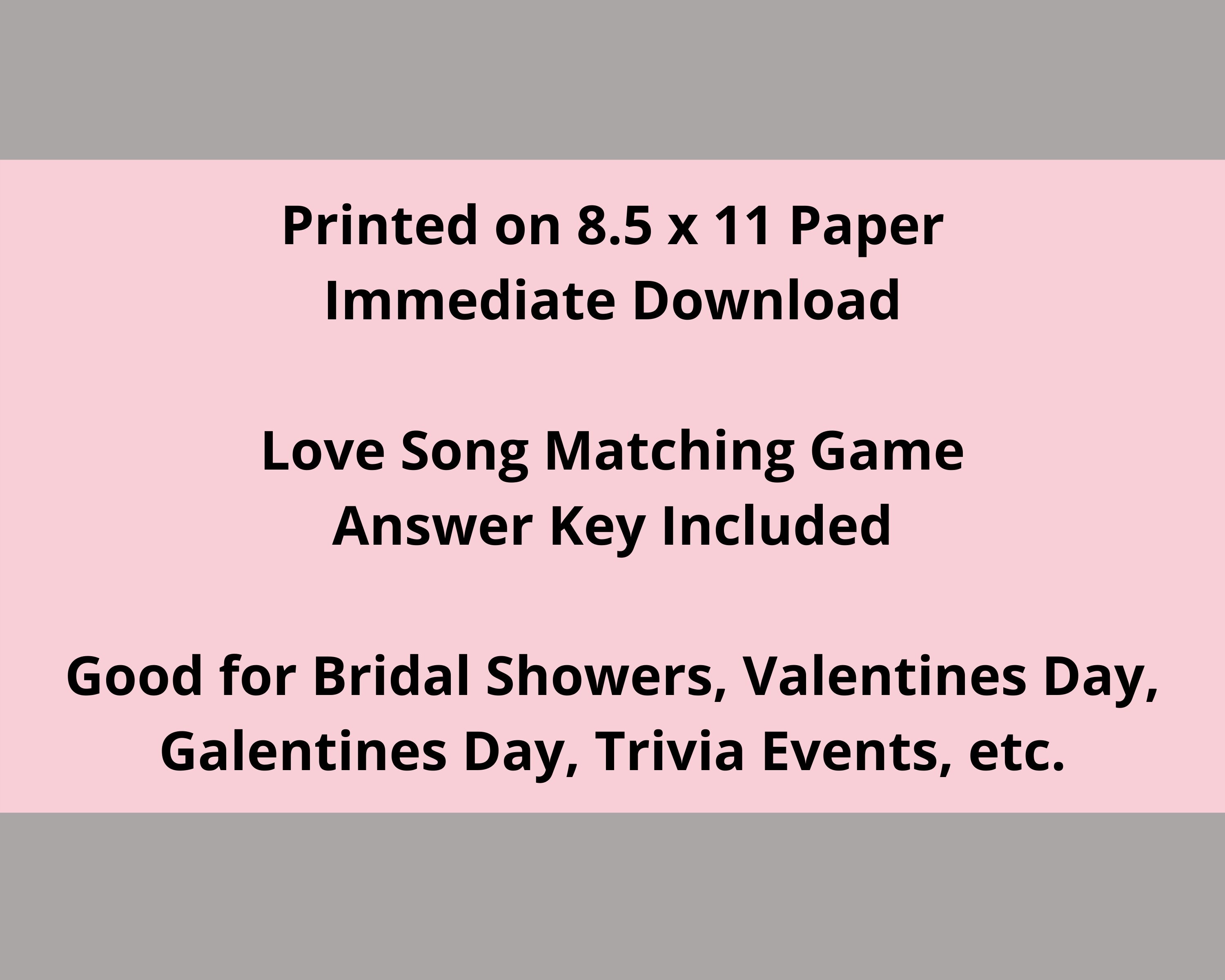 Love Song Matching Game, Printable Download: Bridal Shower, Valentines ...