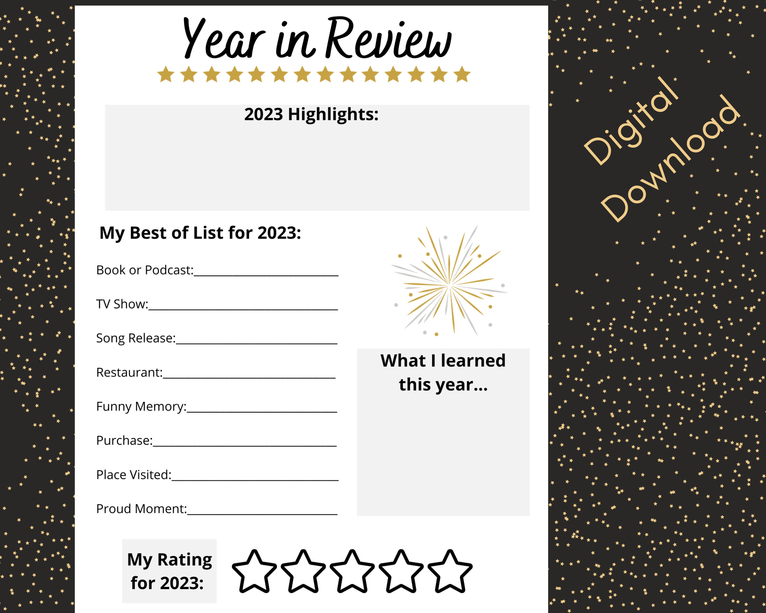 New Year's Year in Review Printable Icebreaker Game for Holiday Dinner ...